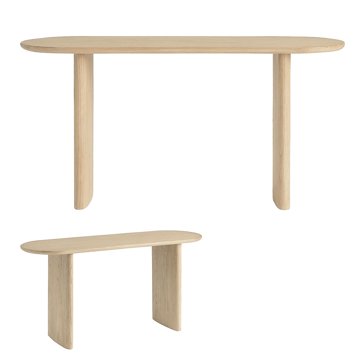 Oval Brushed Wood Console Table for Hallway, Behind The Couch, Oval Mid-Century Modern Wood Coffee Table, Mid-Century Wood Console Table for Living Room Bedroom Hallway