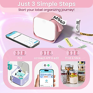 Vixic M960 Label Maker, Bluetooth Labeler, Portable Mini Label Printer, Inkless, Multiple Icons, Home School Office Use
