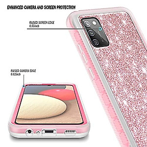 NZND Case for Samsung Galaxy A02S with [Built-in Screen Protector], Full-Body Shockproof Protective Rugged Bumper Cover, Impact Resist Durable Phone Case (Glitter Rose Gold)