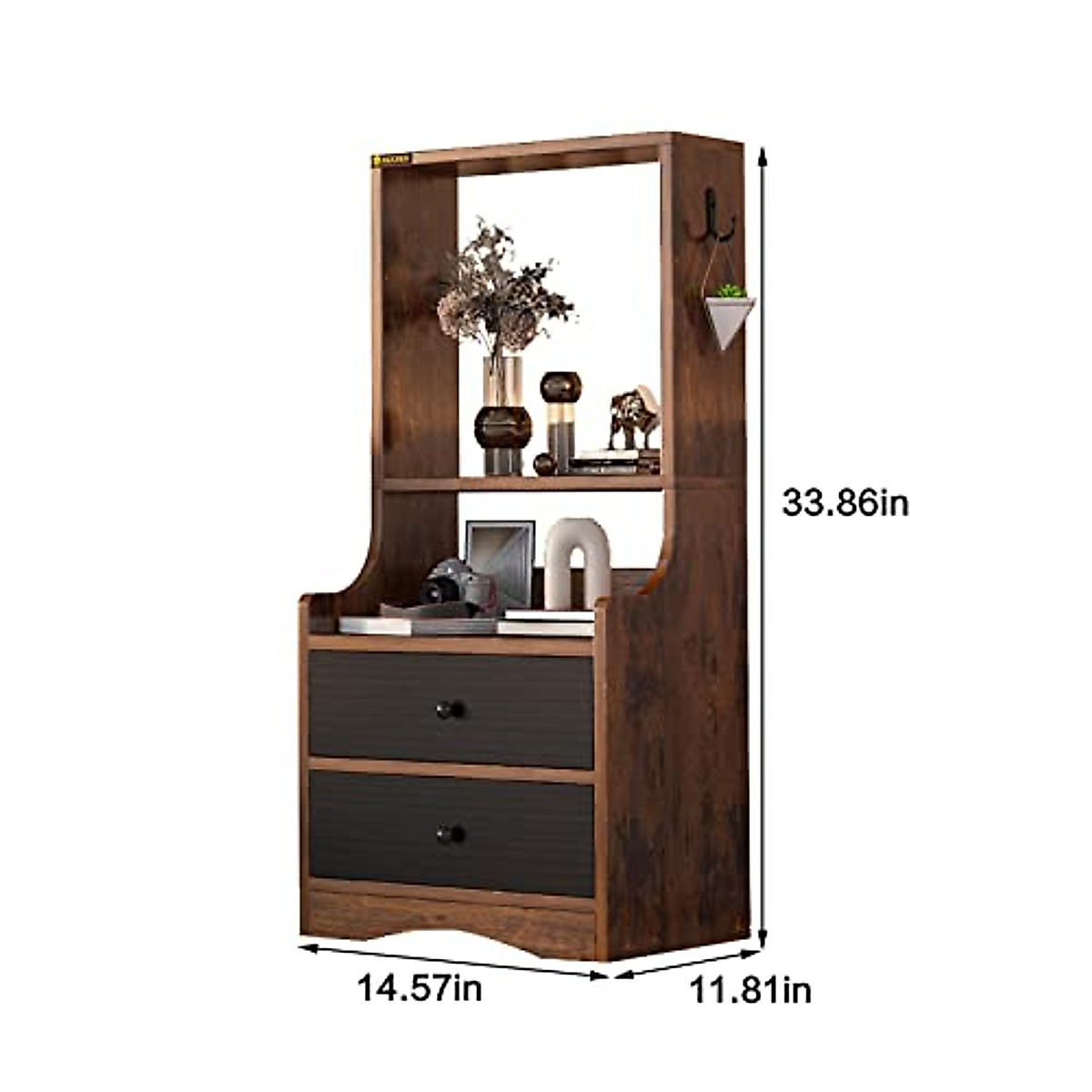 ALISENED 2 Tier Bookshelf, Tall Bookcase with 2 Storage Drawers, Display Standing Shelf Units, Wood Storage Shelf for Living Room, Bedroom, Home Office, Rustic Brown