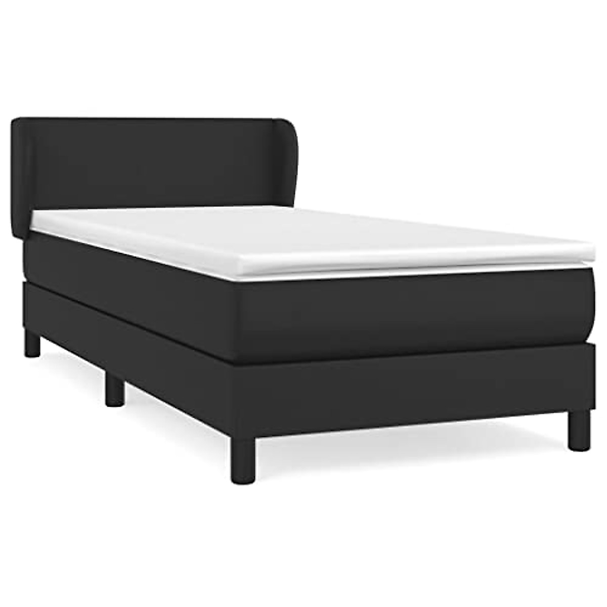 Youuihom Wood Slat Support, Upholstered Platform Bed Frame, Box Spring Bed with Mattress for Camping, patios, Gardens, Pool Decks, Black Twin Faux Leather