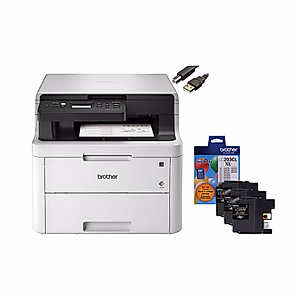 Brother MFC-L3710CW Compact Digital Color All-in-One Laser Printer, Wireless Printing, Print Scan Copy Fax, 19 ppm, 250-sheet, Built-in Wireless, 600x600DPI, 512 MB, Bundle with JAWFOAL Printer Cable