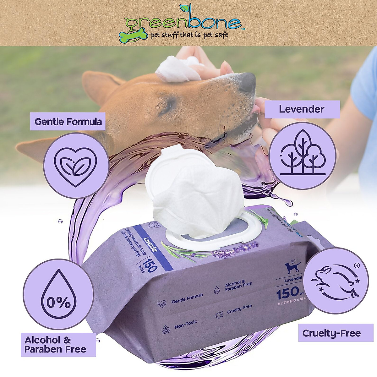 Greenbone Calming Dog Wipes - Lavender Scented - 150 Wipes