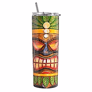 WODORO Tiki Totem Stainless Steel Skinny Tumbler 20oz, Tiki Bar Hula Lessons Aloha Tropical Hawaii Beach Summer Drinkware, Gifts For Beach Lovers, Life Is Better At The Beach (02)