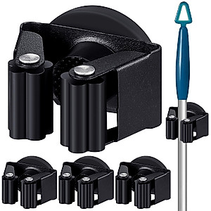 Vercraft 4 Pcs Magnetic Mop Broom Holder Movable Magnetic Broom Holder Rack, Magnetic Holder Anti Slip Wall Mounted Utility for Cleaning Tools, Garage, Kitchen, Laundry, Garden (Black)