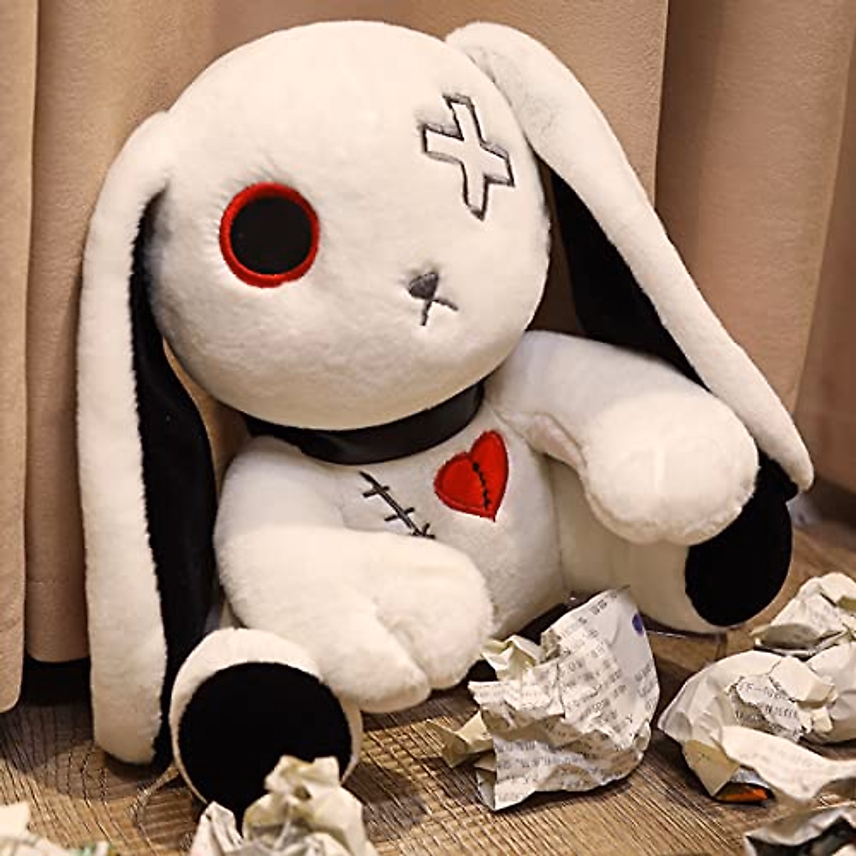 ELAINREN Crazy Rabbit Plush Black Bunny Toy Halloween Dreadful Bunny Stuffed Easter Rabbit Animal Pillow Soft Pink Rabbit Huggable Lovely Bunny Plushie Dolls Gifts,11.8''(Suitable for Age 14+)
