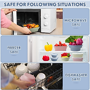 Nuanchu 8 Pcs Collapsible Food Storage Containers Silicone Airtight Collapsible Bowls with Lids Rectangular and Round Stackable Microwave Lunch Containers, Freezer, Dishwasher Safe (Blue, Pink, Green)