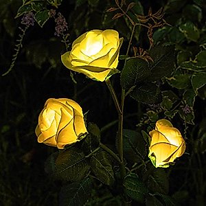 N/C Outdoor Solar Lights, With Four Colors to Choose From Outdoor Roses Solar Lights, Waterproof Two-Piece Set Outdoor Solar Lights, Suitable for Garden, Balcony, Patio, Lawn, Yellow