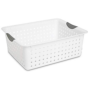 Sterilite Large Ultra Plastic Basket with Handles, 6 Count, and Medium Ultra Plastic Basket with Handles, 12 Count Storage Solution System for Home