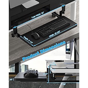 Clamp-On Under Desk Keyboard Tray, Keyboard Drawer for Corner Desk & Straight Edge Desk, Slide Out Keyboard Platforms for Home Office, White