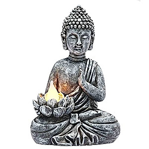 Yiosax Zen Buddha Statues for Home Solar Flickering Outdoor Decor Garden Light for Balcony,Patio,Porch Yard Art Ornament,Gift(11.81")