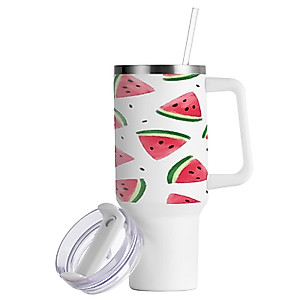 Blueangle 40 oz Watermelon Slices Tumbler with Handle and Straw Lid, Insulated Cup Reusable Stainless Steel Water Bottle Travel Mug（368）