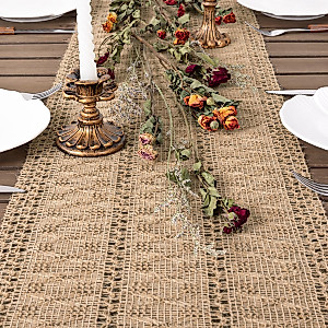 Socomi Burlap Table Runner 72 Inches Long Brown Jute Boho Rustic Vintage Farmhouse Woven Table Runner for Home Decor Dining Room Kitchen Fall Thanksgiving Christmas