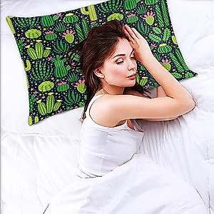 Cactus Print Satin Pillow Cases Silk Satin Pillowcase for Hair and Skin Standard Set of 2 Super Soft Silk Pillowcase with Envelope Closure (20x26 in)