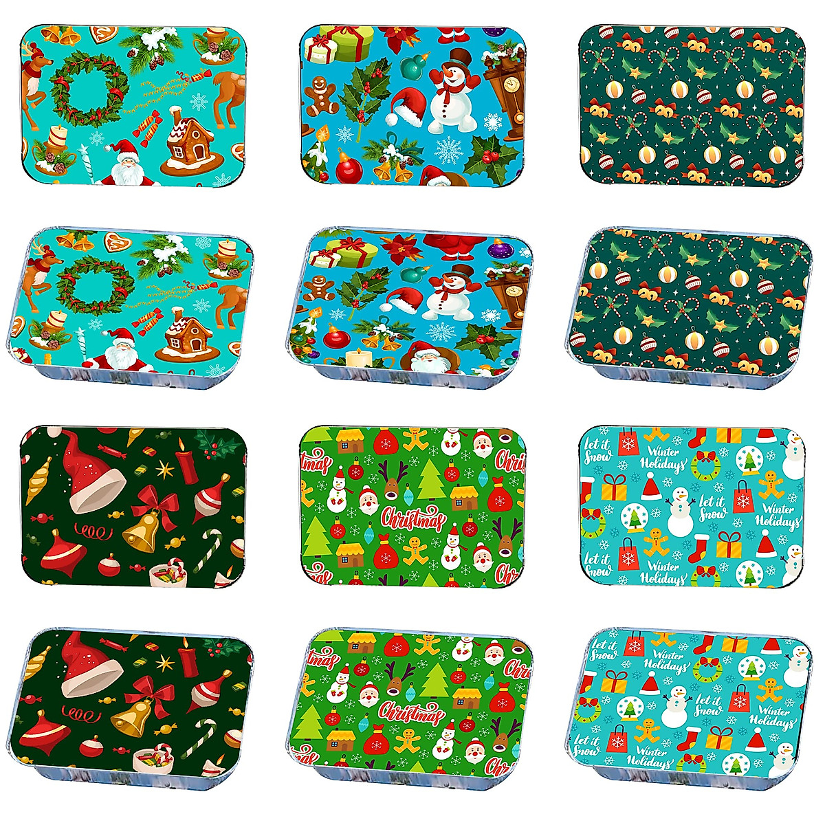 HABDJILTY 30 Christmas Tin Foil Containers with Lid Covers For Cookies Christmas Treat Foil Containers Aluminum Treat Exchange & Goody Party Leftovers for Holiday Festival Christmas