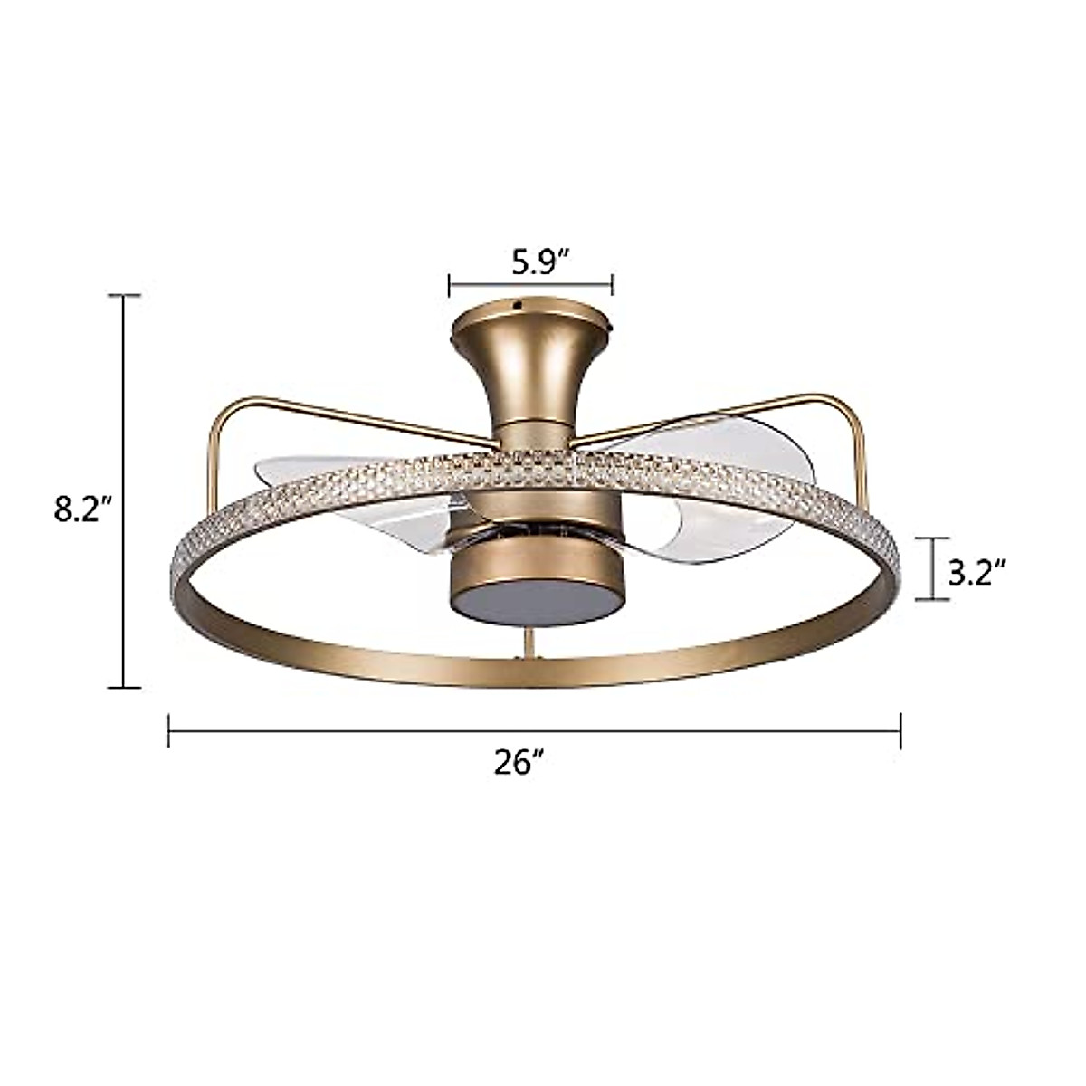HAPPCUCOE 26" Ceiling Fan Crystal Chandelier Modern Ceiling Fan Light Pendant Lamp Fixture Indoor w/Light 3-Color Dimmable LED Chandelier Remote Control 3-Speed Bedroom Living Room