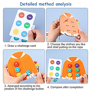 WEBEEDY Wooden Clothes Lacing Game, Montessori Fine Motor Skill Threading Game, Sewing Button Lacing Card Game, Early Development Game,8.66x5.51x1.97 Inch
