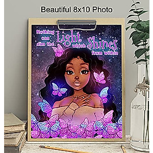 African American Girls Wall Art - Black Art - Little Girls Bedroom Decor - Teen Room - Inspirational Positive Quotes Wall Decor - Motivational Poster - Uplifting Encouragement Daughter Gifts for Women