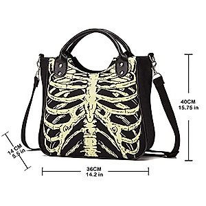 Vintage women's tote bag Canvas luminous handbag Fashion punk tote bag Gothic handbag shoulder bag (black)