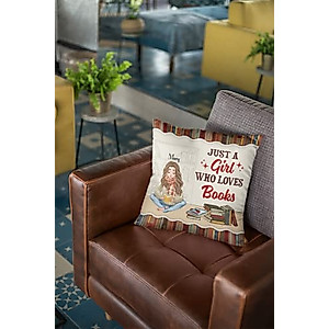 Nimo Personalized Girl & Books Pillow Customize Clothes Skin Tone & Hairstyle Gift for Book Lover Bookworm Meaningful Gift for Friends Birthday Gift Couch Sofa Decor Just A Girl Who Loves Books