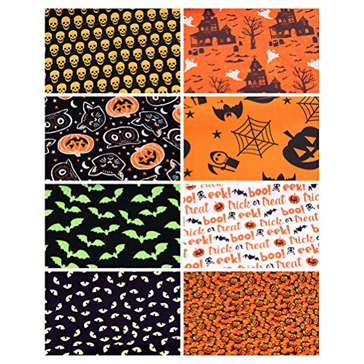 KIPETTO Halloween Cotton Fabric 16Pcs Squares Printed Patchwork Fabric for DIY Sewing Scrapbooking Quilting Masks, 9.8" x 9.8"