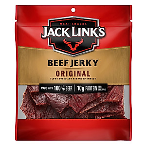Jack Link's Beef Jerky, Original Flavor, 2.6 Oz - Flavorful Meat Snack, 10g Of Protein And 80 Calories, Made With 100% Beef - No Added MSG Or Nitrates/Nitrites