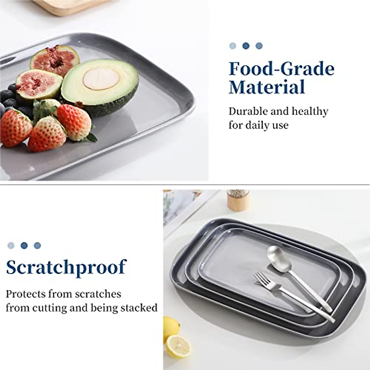 LOVECASA Serving Platters Set of 3, 15"/13"/11" Rectangular Serving Trays for Serving Food, Porcelain Platters for Entertaining, Serving Dishes for Party,Mircowave,Oven, Dishwasher Safe,Gray