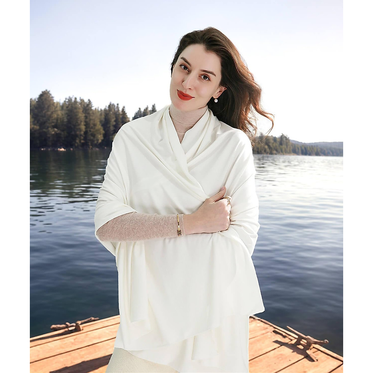 Travel Scarf for Women, Travel Accessory for Airplane, Travel Shawl Wrap Premium Soft Airplane Blanket-Gift Box Included-Cream