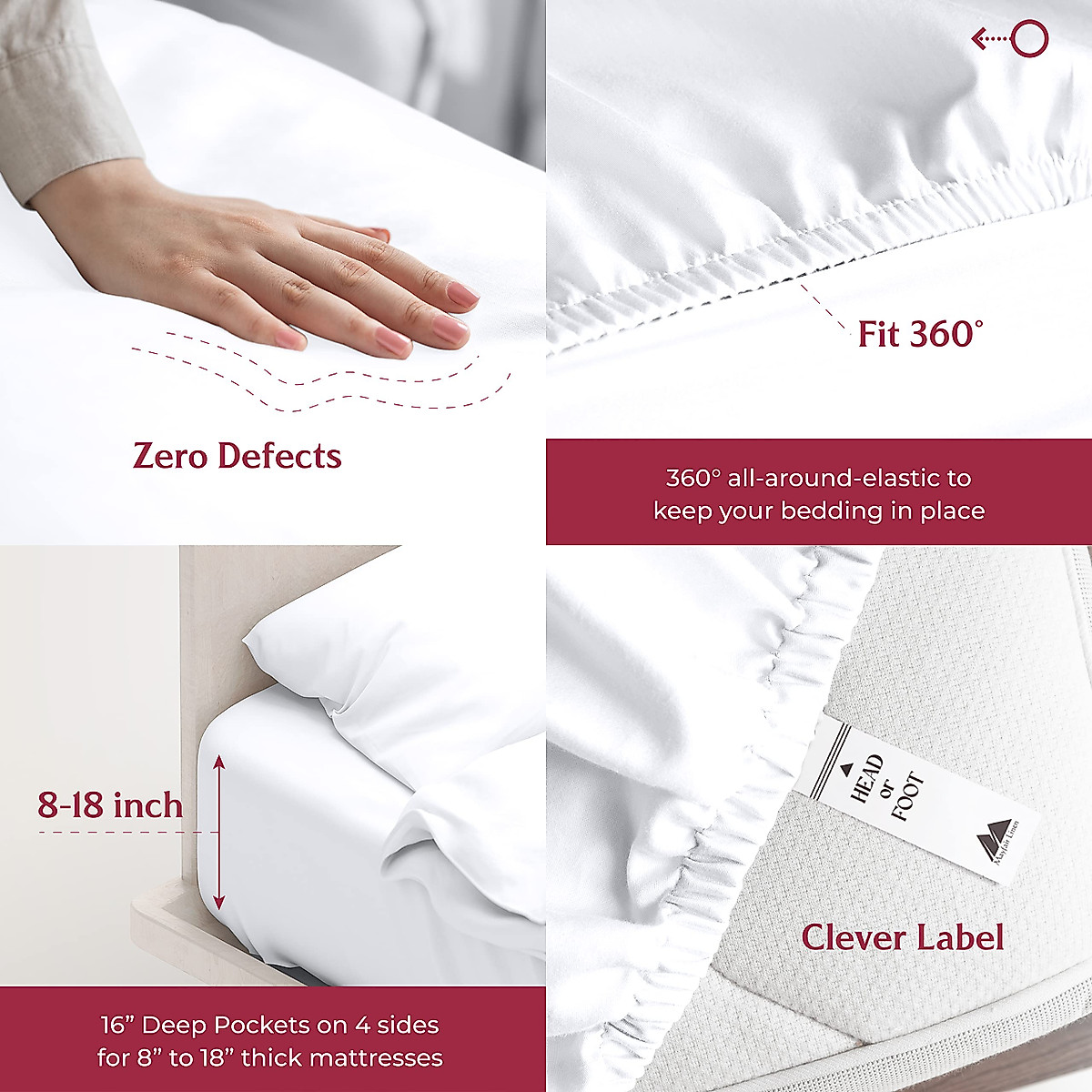 Mayfair Linen 100% Egyptian Cotton Sheets Queen Size - 800 High Thread Count Sheets Queen, 4 PC White Luxury Hotel Bedsheet for Queen Size Bed, 16" Deep Pocket Sateen Soft Cooling Bedding Sets