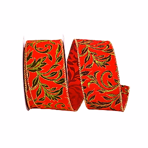 Reliant Ribbon Exquiste Scroll Holiday Wired Edge Ribbon, 2-1/2 Inch X 10 Yards, Red/Green