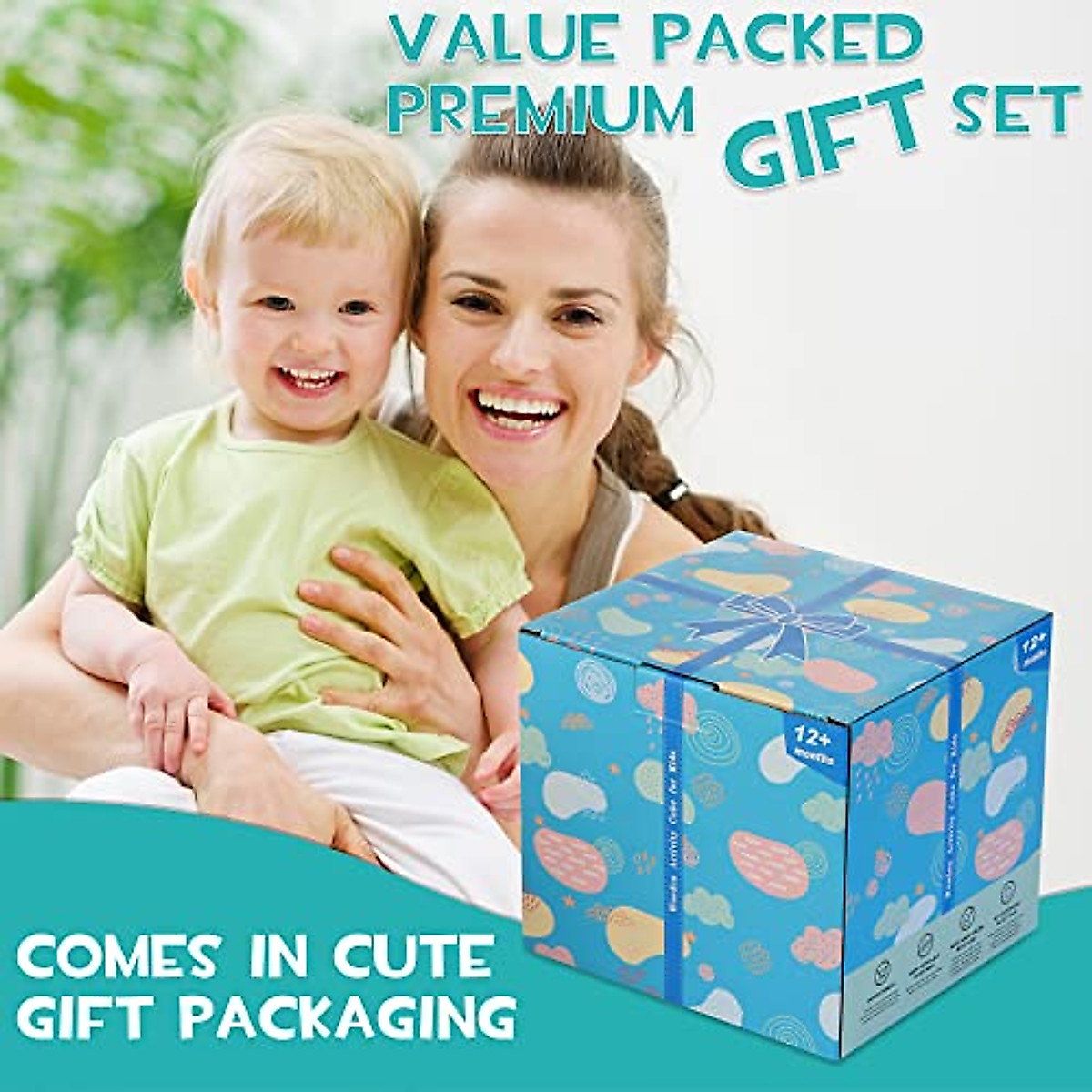 HELLOWOOD Wooden Activity Cube, 8-in-1 Montessori Toys Gift Set for 12+ Months Boys & Girls, Educational Learning Toys for Toddlers Age 1-2, One Year Old Baby Birthday Gifts, Bonus Sort & Stack Board