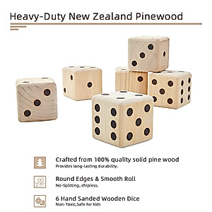 ApudArmis Giant Wooden Yard Dice Game, 3.5In Big Dice Lawn Game Set with Scoreboard & Carrying Bag - Large Pine Wooden 6 Dice Backyard Game for Kids Adults Family
