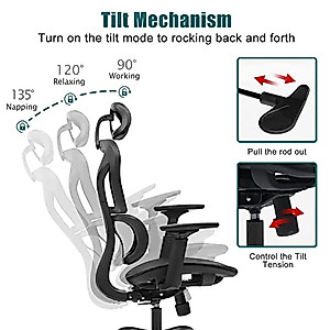 FelixKing Ergonomic Office Chair, Home Office Rolling Swivel Chair Mesh High Back Computer Chair with 3D Adjustable Armrest & Lumbar Support, Blade Wheels Desk Chair with Headrest (Black)