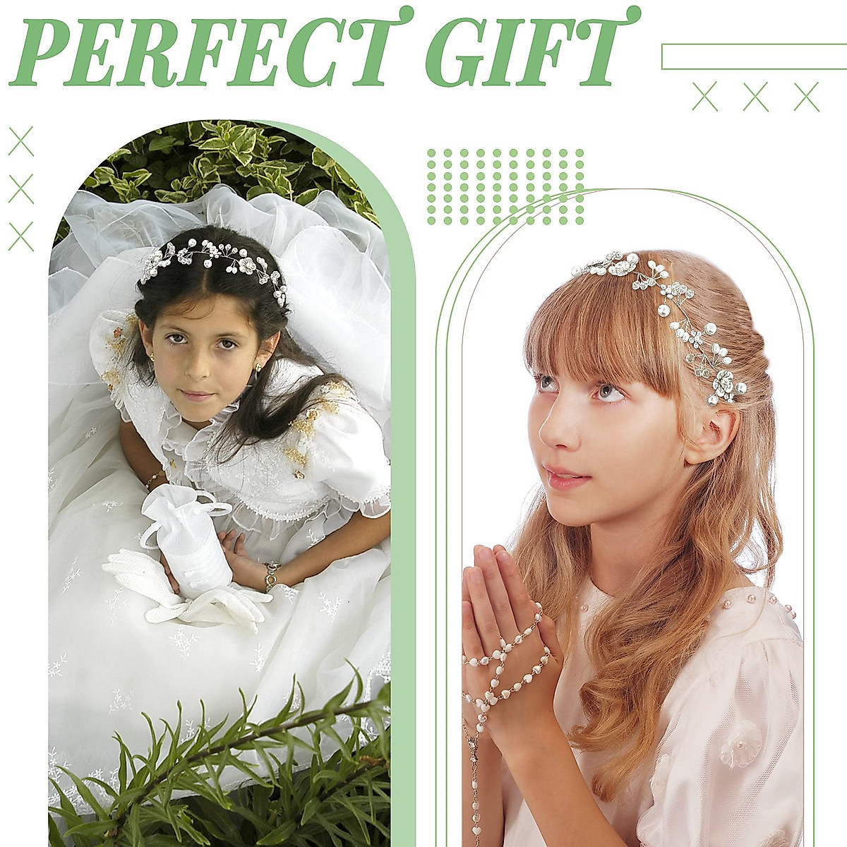 3 Pieces Flower Girl Headpiece Pearl Bridal Headband for Flower Girl Hair Accessory Rhinestone Princess Flower Girl Crown Cute Wedding Hair Accessories for Kids Girls Vine Hair Band (Silver)