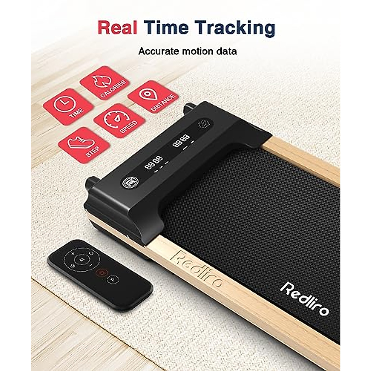 Redliro Walking Pad Treadmill Under Desk, Wood 300 lb Capacity Sports Equipment with Remote Control LED Display, Compact Portable Walking Machine for Office & Home Use (Natural Wood)