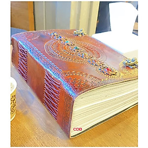 Cure De Bolso 560 Pages Large Leather Journal - Seven Chakra Diary Notebook With Stones Book Of Shadows Sketchbook Handmade Writing Notebook-7X10 Inches, Brown