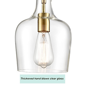 HYDELITE Modern Brushed Gold Pendant Light Fixtures Clear Glass Adjustable Cord Hanging Light for Living Room Kitchen Island Chandelier with Bell Shape