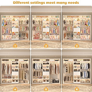 Besiost Closet System - 4.75-8FT Closet Organizer System with Wooden Drawers & Cube Storage Organizer, Up To 96" Closet Systems for Nursery & Walk-In Closets with Cuttable Hanging Shelving, White