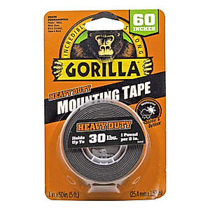 Gorilla - Heavy Duty Double Sided Mounting Tape, Weatherproof, 1" x 60", Black, (Pack of 2)