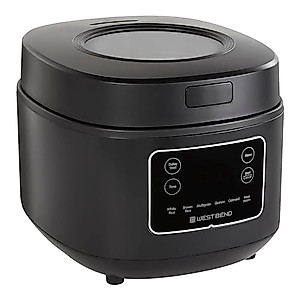 West Bend Programmable Rice & Grain Cooker with 7 Preset Functions, Includes Delay Start and Keep Warm, Features Easy View Window & Steam Basket, 12 Cups Cooked (6 Uncooked), Black