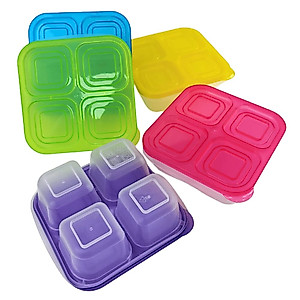 WEEK NINE Bento Lunch Boxes, Divided Bento Snack Box, 4-Compartment Reusable Meal Prep Food Containers for School, Work and Travel, Set of 5