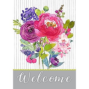 Toland Home Garden 1112531 Painted Petals Welcome Spring Garden Flag 12x18 Inch Double Sided for Outdoor Flower House Yard Decoration