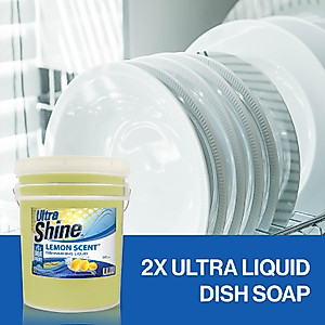 Ultra Shine™ 2X Platinum™ Dishwashing Liquid - Lemon Scent - 5 Gallons (Retail Case w/Pump)