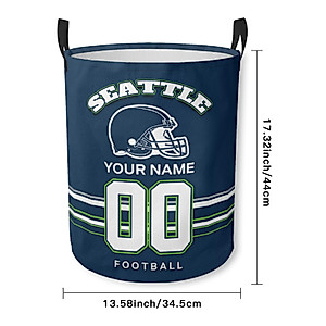 Laundry Hamper Merchandise for Football Accessories, Personalized Game Day Laundry Basket Keepsake with Name Number, Storage Basket for Bathroom Living Room, Gifts for Men Woman Fans Famliy