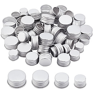 BENECREAT 64 Pcs Aluminum Caps Top Spiral Caps Flat Round Aluminum Caps Aluminum Cans Spiral Tops for Refillable Bottles Replacement Caps Inner Diameter: 17.5/20/23.5/28 mm