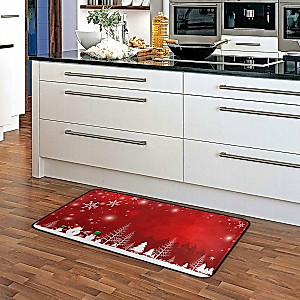 Kitchen Rugs Christmas Tree Snowman Design Non-Slip Soft Kitchen Mats Bath Rug Runner Doormats Carpet for Home Decor, 39" X 20"