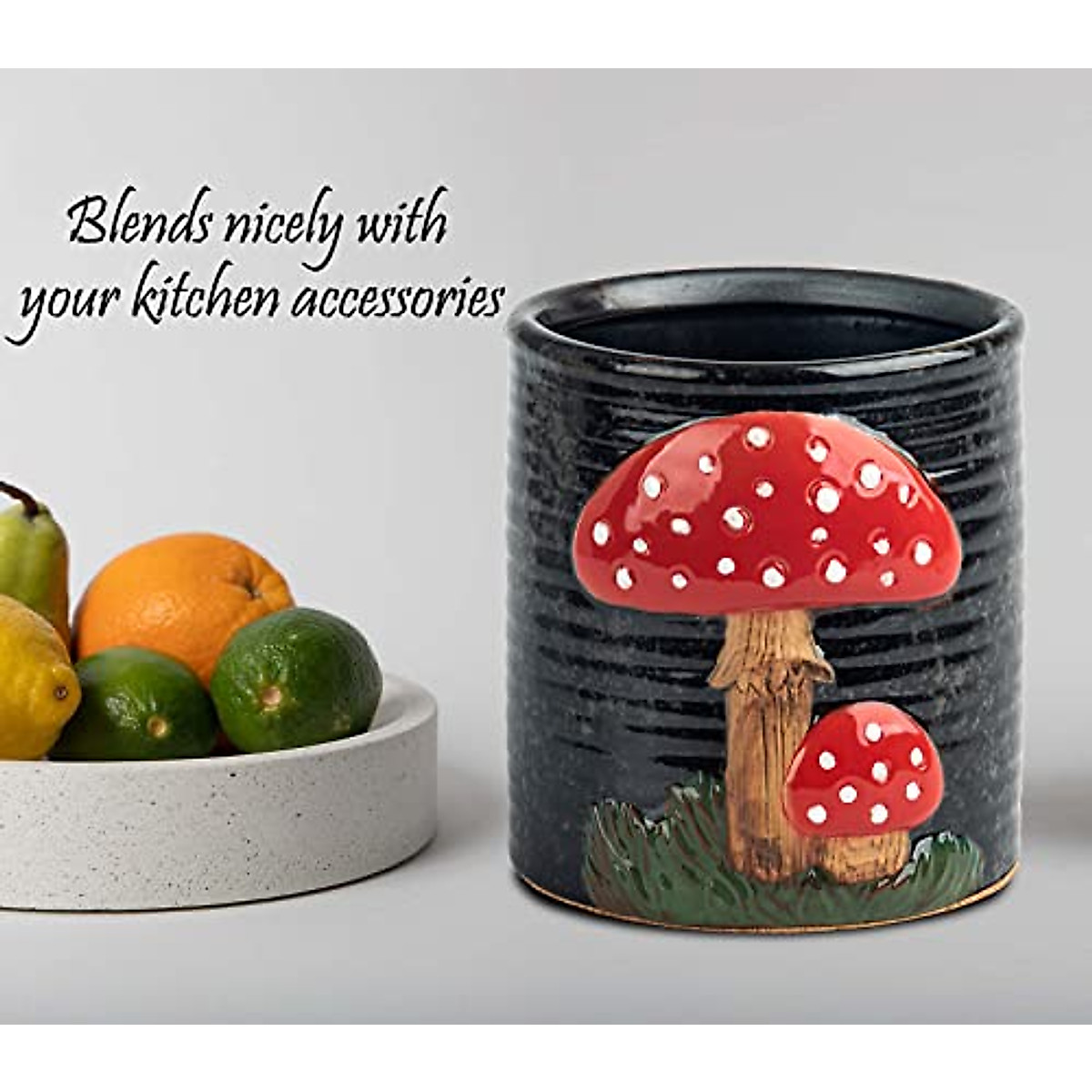 dgudgu Mushroom Kitchen Utensil Holder For Countertop Ceramic Utensil Holder For Kitchen Counter Large Cooking Utensil Utensil Crock Holder Spatula Holder Utensil Organizer For Countertop