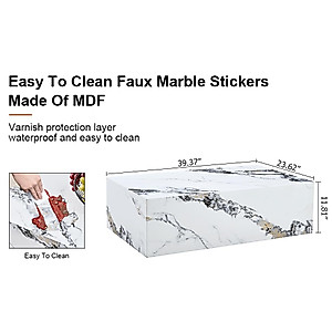 KEVINSPACE Coffee Tables for Living Room, 39.37" Modern Coffee Table Faux Marble Rectangular Drum Coffee Table, Fully-Assembled White Furniture with Mid Century Design for Waiting Area