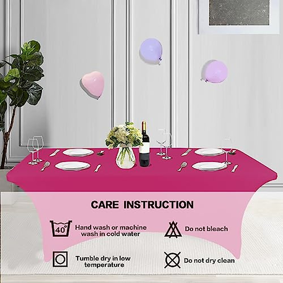 IVAPUPU 2 Pack 6FT Table Cloth for Rectangular Fitted Events Stretch Fuchsia Table Covers Washable Table Cover Spandex Tablecloth Table Protector for Party, Wedding, Cocktail, Banquet, Festival