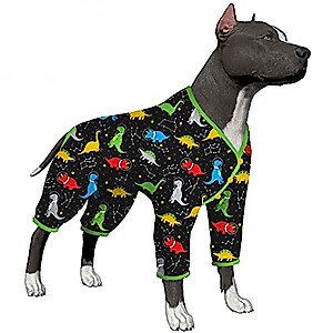 LovinPet Big Dog Wound Care/Surgical Recovery Shirt, Undershirt for Dog Coats, Anti Licking, Pet Anxiety Onesies for Dogs, Dinosaurs in Space Print, Large Breed Dog Clothes, Dog Jammies/XL